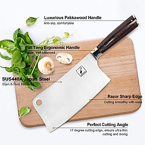 imarku 7 inch Butcher Knife and Cleaver, High Carbon Steel Ultra Sharp Kitchen Knife with Ergonomic Handle