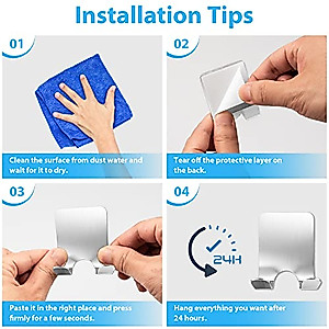 Razor Holder for Shower, 6PCS Premium Shower Razor Holder, 304 Stainless Steel Razor Holder for Shower Wall, Self Adhesive Shower Hooks for Kitchen Bathroom, Shaver Holder Hanger for Loofah Towel Robe