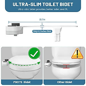 PIKETS Bidet Attachment for Toilet, Dual Nozzle (Frontal and Rear Wash) Non-Electric Fresh Water Bidet Toilet Seat Attachment with Nozzle Self Cleaning, Adjustable Water Pressure (Black)