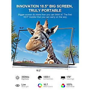 UPERFECT Portable Monitor 18.5 inch 120HZ 100% sRGB 1080P with VESA & Stand 180° Adjustable Ultra-Slim & Lightweight Frameless FHD FreeSync IPS HDR Gaming Display, Travel Second Monitor for Laptop