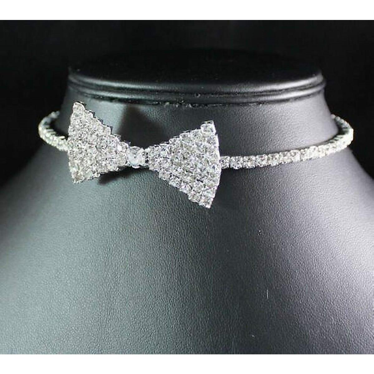 Janefashions Bow Tie Clear White Austrian Rhinestone Crystal Necklace Choker Party Gold Tone Silver Tone B1626 (Silver Tone)