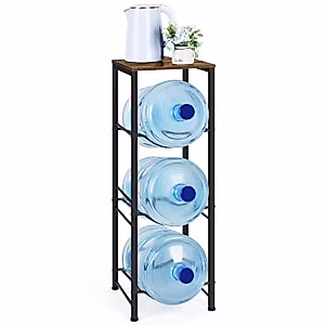 Water Bottle Holder 5 Gallon Water Cooler Jug Rack 3-Tiers Water Bottle Organizer with Storage Shelves for Kitchen Living Room Office, Rustic Brown