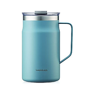 LocknLock Metro Mug Premium 18/8 Stainless Steel Double Wall Insulated with Handle Perfect for table with Lid, Blue, 20 oz