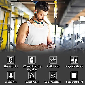 Wireless Earbuds Neckband Bluetooth Headphones for iPhone 14 Pro Max 100Hrs Playtime in Ear Bluetooth Deep Bass Stereo Headset with Mic TF Card Slot Sports Outdoor Running Earphones for Android Phone