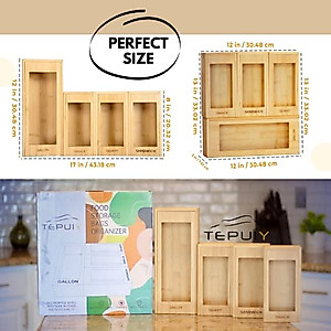 TEPUIY Ziplock Bag Storage Organizer - Multi Use Bamboo Storage Bag Organizer for Drawer - Food Storage Bag Holder Compatible with Ziplock, Ikea, Glad, Hefty (4 pieces set).