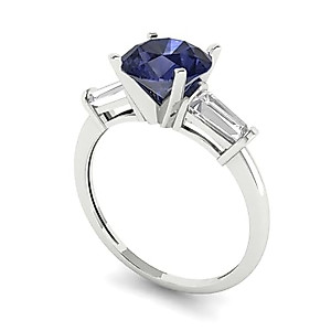 Clara Pucci 2.0 ct Round Cut 3 stone Solitaire Simulated Blue Sapphire Engagement Promise Anniversary Bridal Ring 18K White Gold 10.5