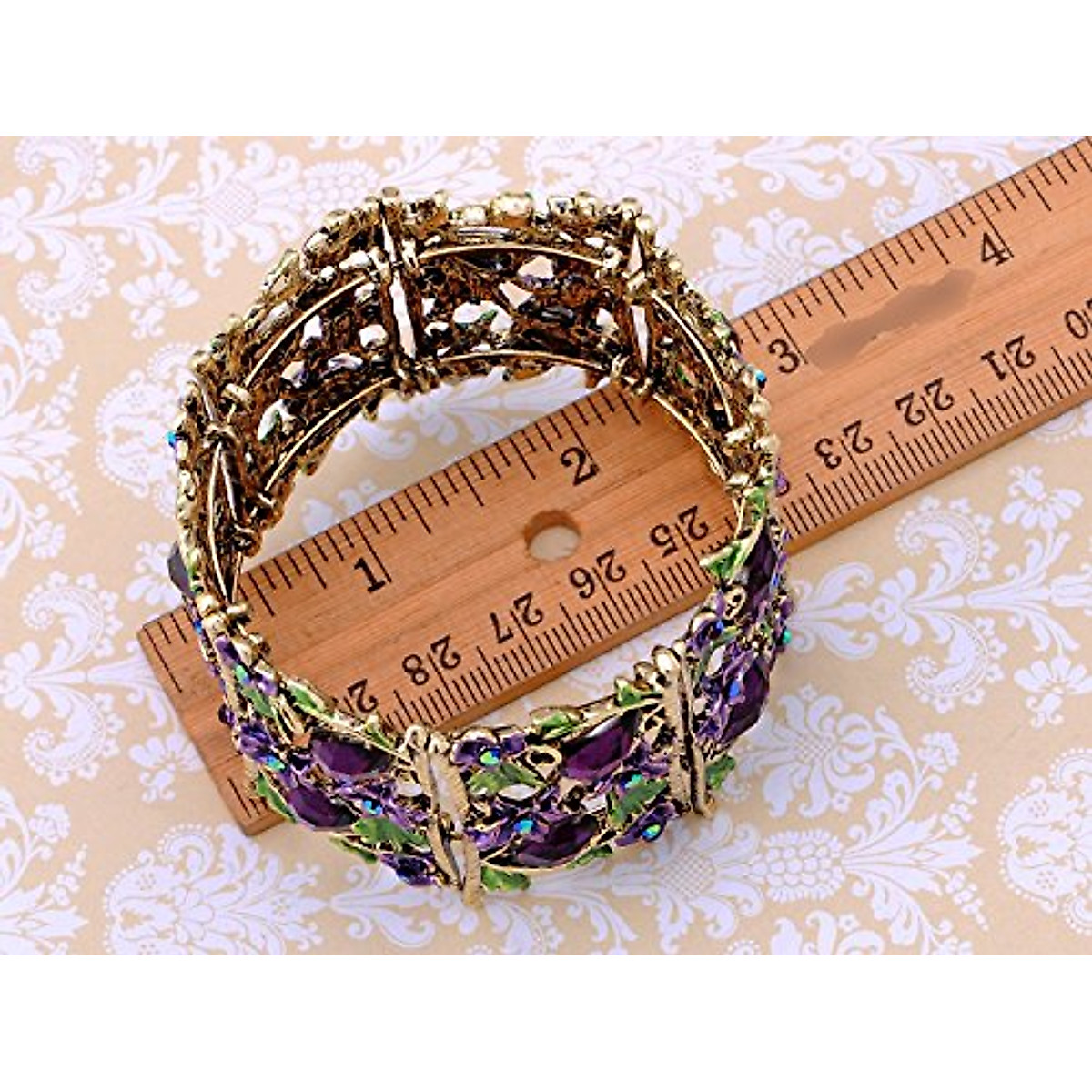 Alilang Antique Hollow Vintage Floral Topaz Crystal Rhinestone Flower Garden Bracelet Bangle Cuff, Purple Amethyst Flowers