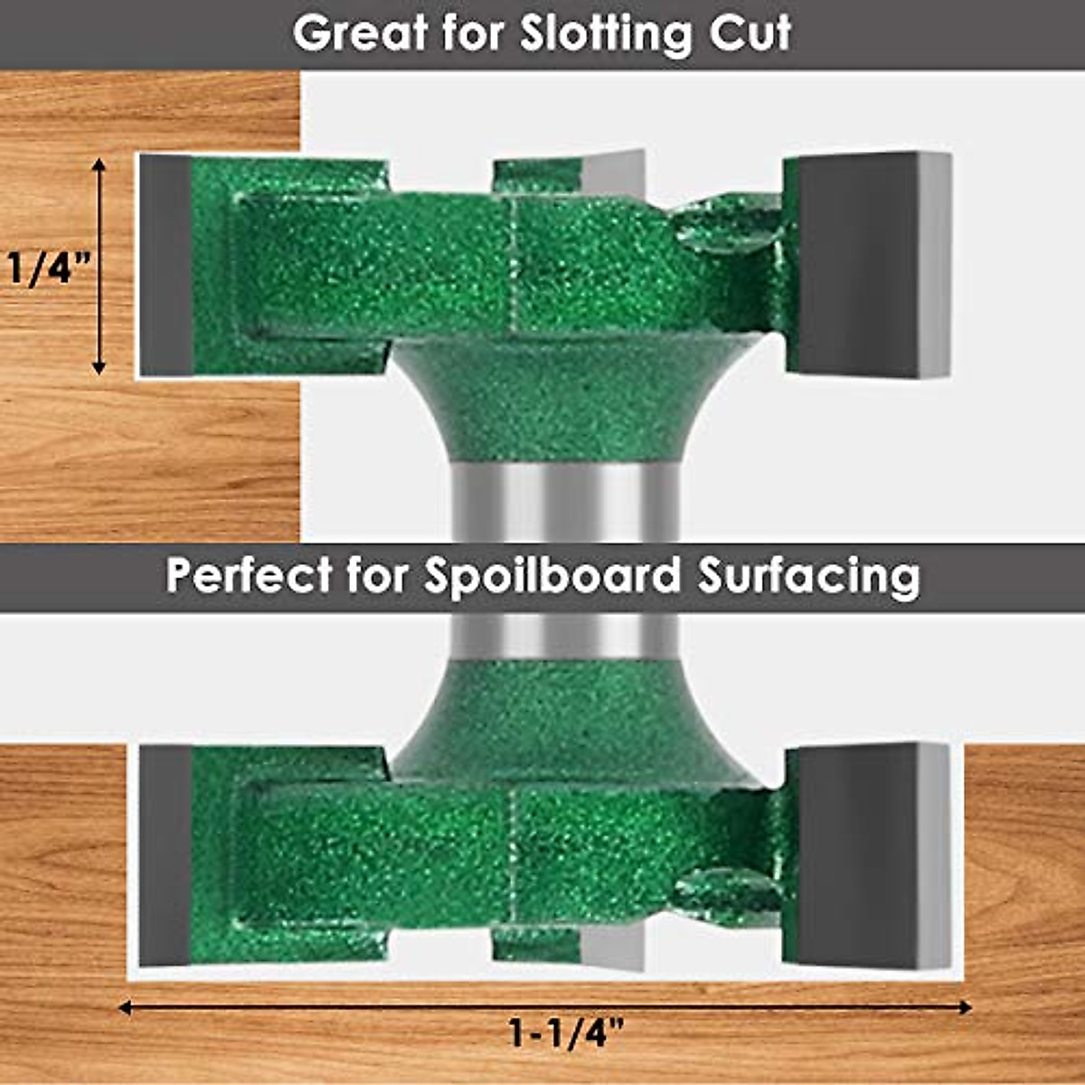 CNC Spoilboard Surfacing Router bit, 1/4'' Shank, 1-1/4'' Cut Dia, 1/4'' Cut Length, 3 Wings, Professional Woodworking Tools by KOWOOD PRO
