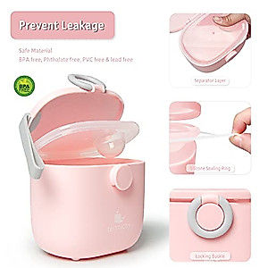 Termichy Baby Formula Dispenser, Portable Milk Powder Dispenser Container with Carry Handle and Scoop for Travel Outdoor Activities with Baby Infant, 8.8OZ, 0.55LB, 250g (Pink)