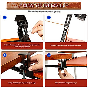 TOKPELA Keyboard Tray Under Desk for Corner L Shaped Desk, Ergonomic Corner Desk Keyboard Tray，Under The Desk Slide Out Computer Keyboard & Mouse Tray， 27.28" W x 11.85" D x 0.83”H (Dark Walnut)