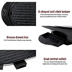 Electric Grill Hot Pot 2 in 1,Multifunctional Smokeless Grill Indoor Teppanyaki Grill/Shabu Shabu Pot with Divider - Separate Dual Temperature Contral, Non-Stick Pan BBQ Capacity for 2-12 People,110V (Black3.0)