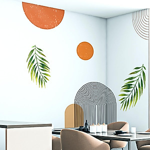 VePret Boho Mid-Century Modern Wall Decals Peel and Stick, Large Archs Sun Vinyl Wall Stickers, Removable Leaves Plants Home Decor Art for Bedroom Living Room Classroom Office