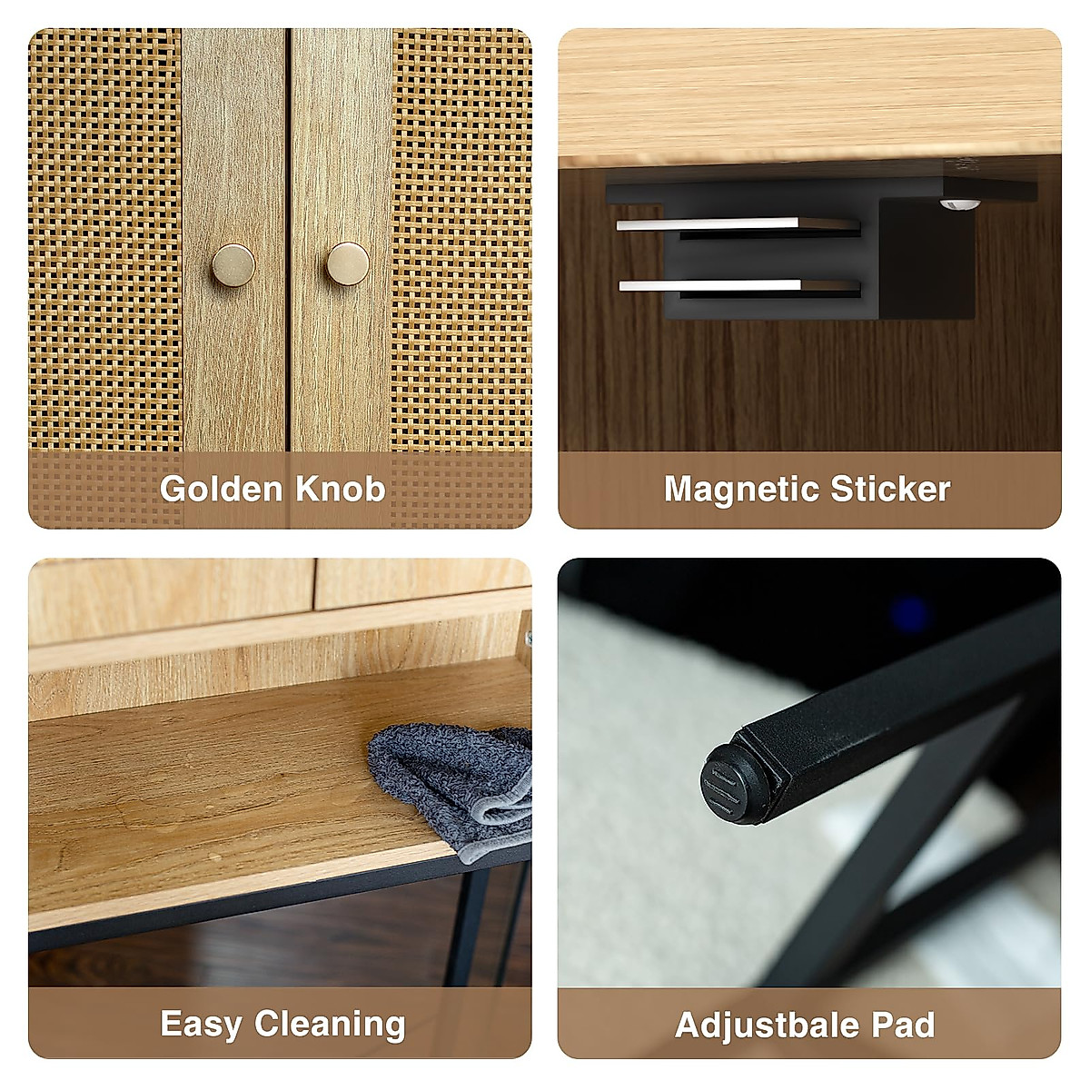 Rattan Toilet Storage Cabinet, Over the Rack Wood Cabinet with Metal Stand, Bathroom Organizer with Adjustable Shelf, Tall Freestanding Washer Shelf, Small Cupboard, Space Saver, Natural style