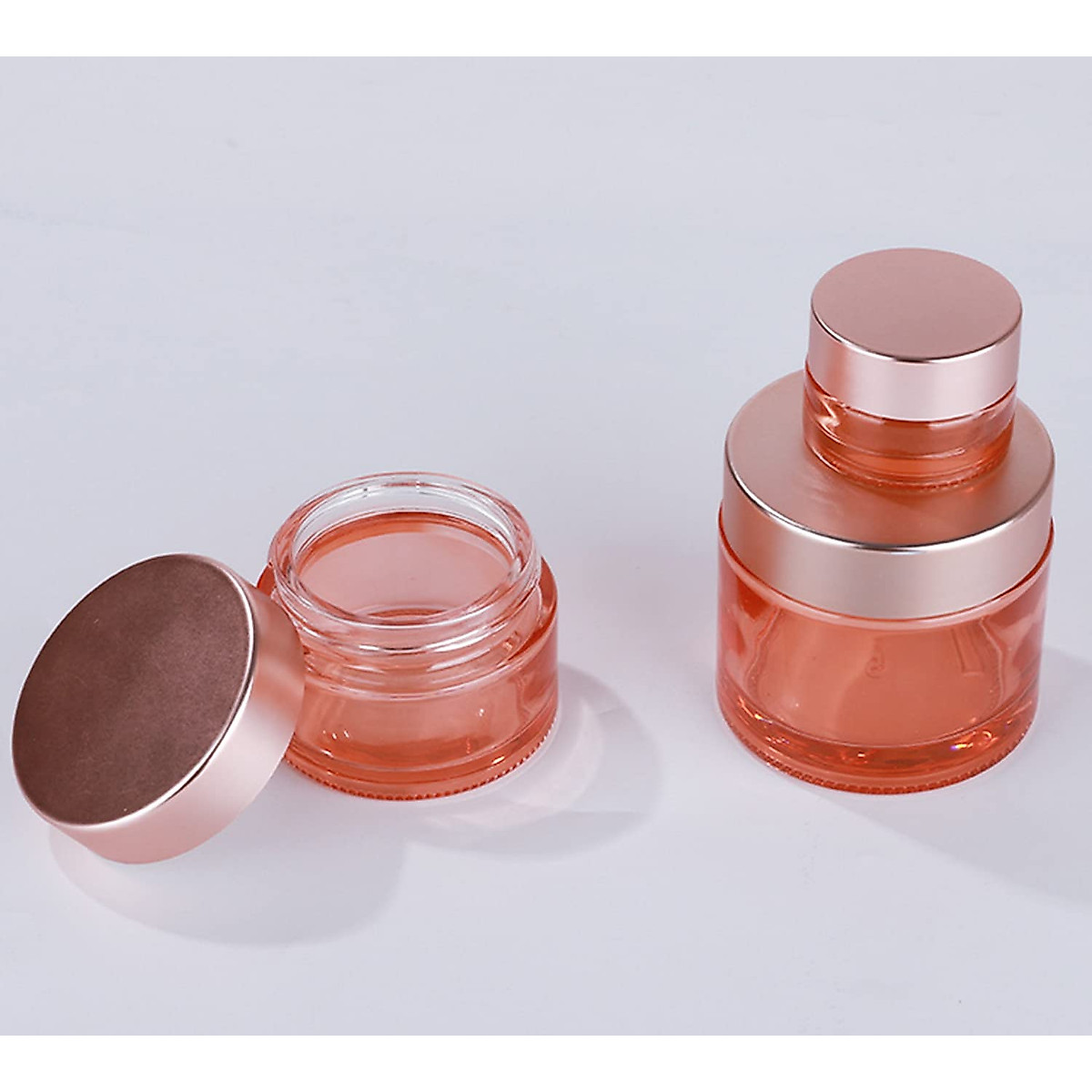 Healthcom 10 Packs 10 Gram/10ml Empty Jars Pink Glass Cosmetic Jar Pot Bottles with Rose Gold Lids Refillable Cosmetic Container Eye Cream Jar Pot Vials for Makeup Lotion Face Eyeshadow Lip Balms