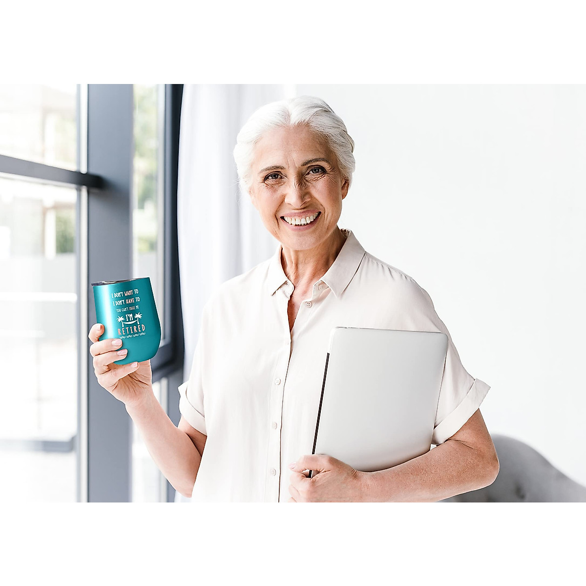 Fancyfams Retirement Gifts for Women 12 oz Stainless Steel Vacuum Insulated Wine Tumbler with Lid and Straw - Retirement Gifts - Happy Retirement - Gift Ideas - Adventure Begins (Turquoise)