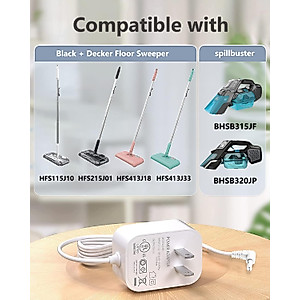 FGIEU Sweeper Charger Compatible with Black + Decker HFS115J10, HFS215J01, HFS215J26QV, HFS413J10, HFS413J18, HFS413J33, BHSB315JF, BHSB320JP Floor Sweeper/Spillbuster Cordless Spill + Spot Cleaner.