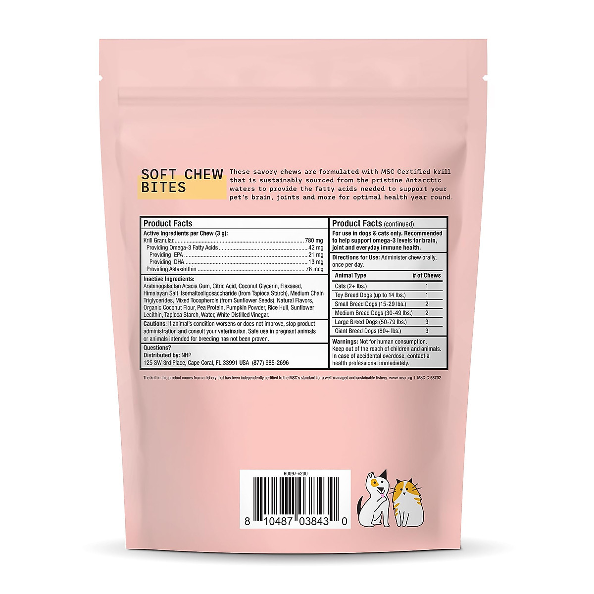 Bark & Whiskers Antarctic Krill Bites, 6.34 Oz. (180 g), 60 Chews, EPA & DHA, Supports Brain & Joint Health, Veterinarian Formulated, Non-GMO, MSC Certified, Dr. Mercola