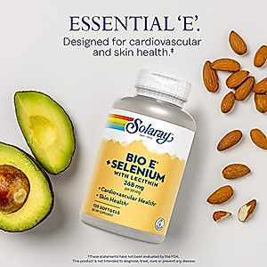 Solaray Bio Vitamin E with Selenium, Vitamin E 400 IU Softgels Plus Selenium 100 mcg, Antioxidants Supplement for Healthy Skin and Heart Support, High Absorption, Lab Verified, 60-Day Guarantee, 60 Servings, 120 Softgels