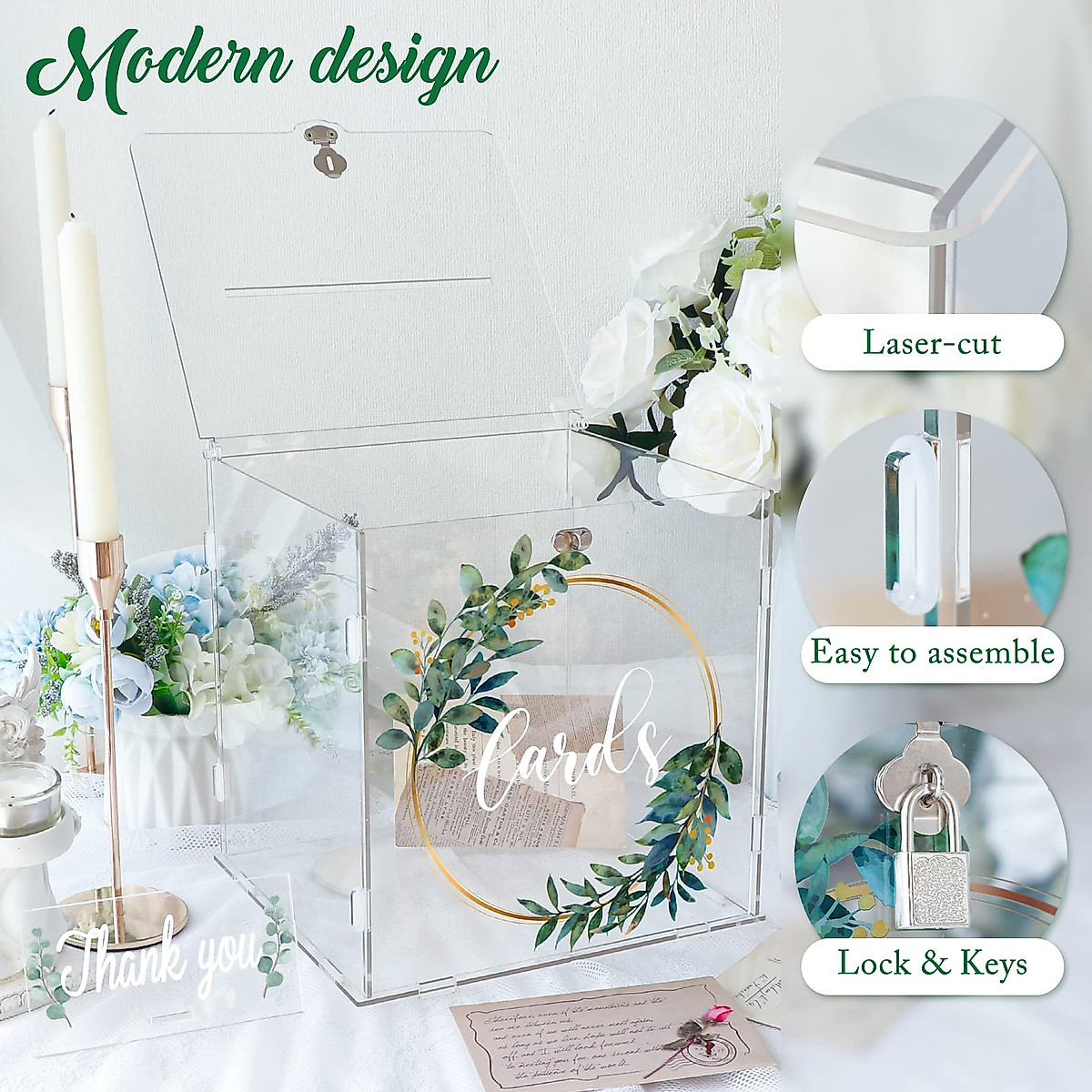 OurWarm Acrylic Wedding Card Box with Lock, DIY Gift Card Box for Wedding Reception with Slot, Clear Wedding Envelope Money Card Box for Party Graduation Baby Shower Birthday Decorations