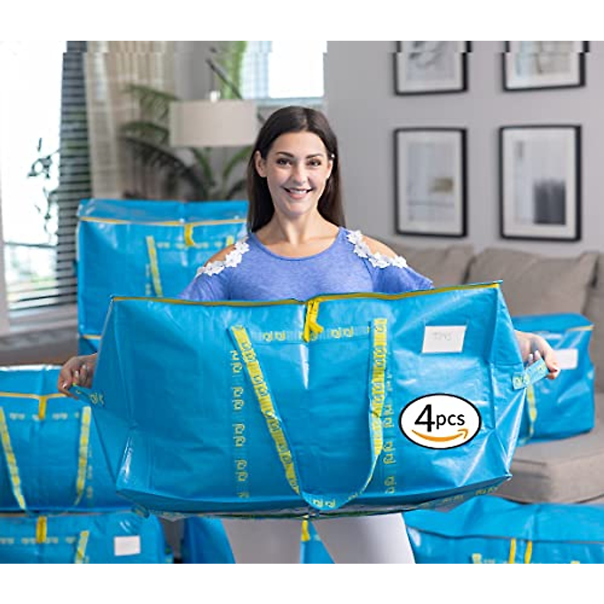 Extra Large Heavy Duty Moving Bags,Storage Bags with Handles for Packing ,4 Large Totes,Waterproof Oversized Organizers,Reinforced Puncture Resistance and Strong Zipper Pulls,Alternative To Moving Box