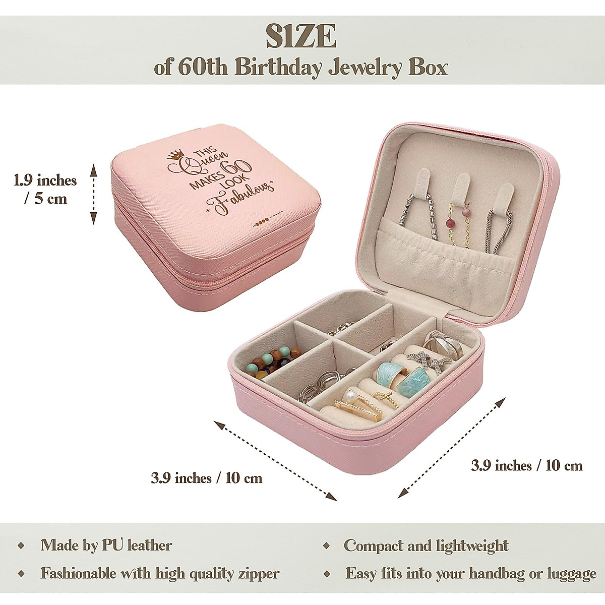 ZomefinKiu Gift for 60 Year Old Woman, 60th Birthday Jewelry Storage Box with Refillable Perfume Bottle, 60th Birthday Gift for Her, 60 & Fabulous, Women 60th Birthday, 60 Bday Gift