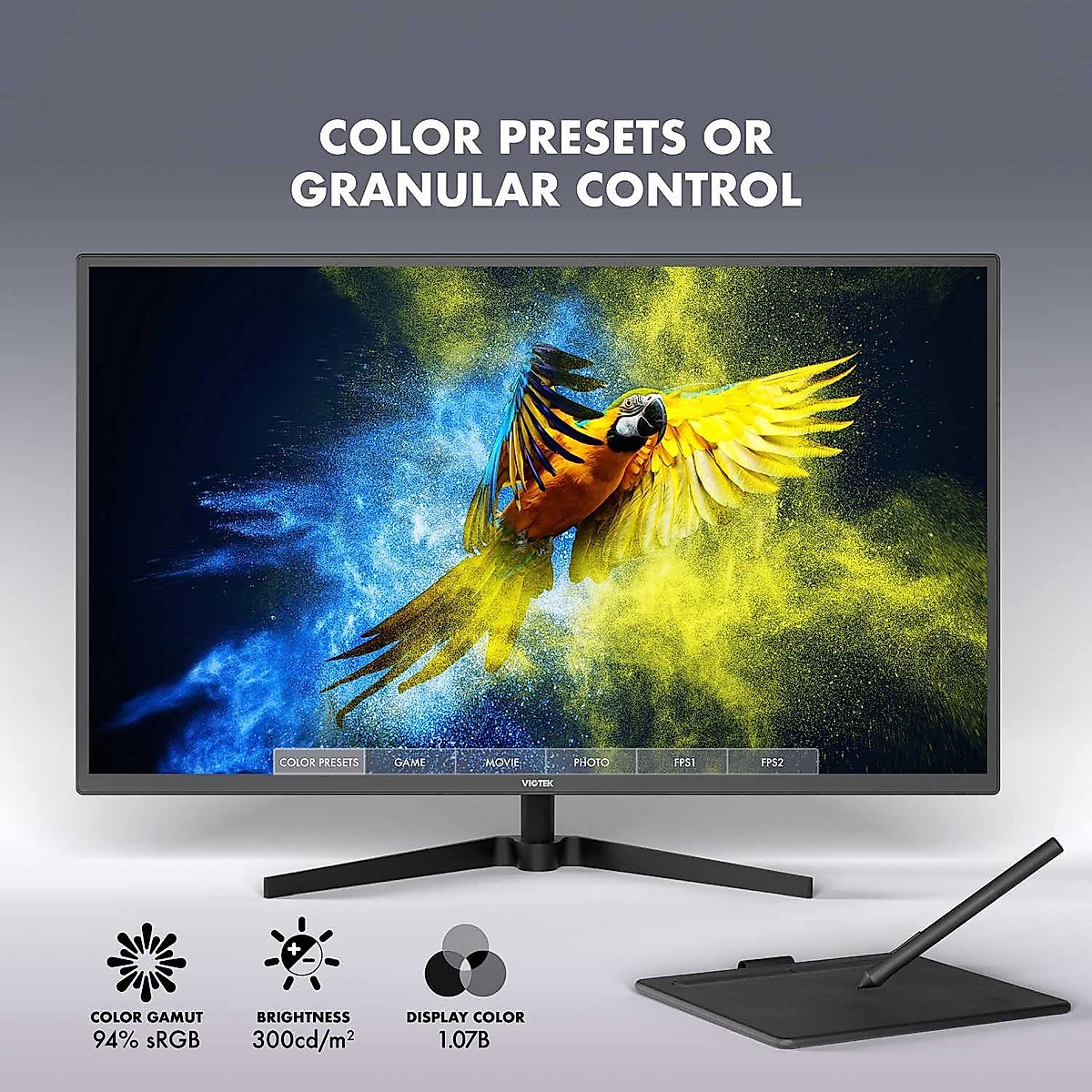 Viotek 32-inch 1440p 75Hz IPS Monitor with 10-bit Color - for Gaming, Design, Entertainment via HDMI/DP/Mini-DP/VGA