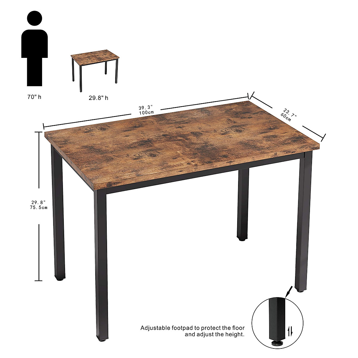 IRONCK Computer Desk, 39.4" Small Desk Home Office Study Writing, Wood and Desk Metal Frame, Modern Simple Laptop Table for Small Place, Easy Assembly, Industrial Style