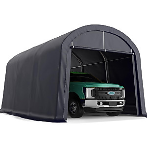 KING BIRD 10' x 15' Heavy Duty Round Style Carport Anti-Snow Car Port Garage Car Tent Car Canopy Outdoor Instant Garage with Reinforced Ground Bars
