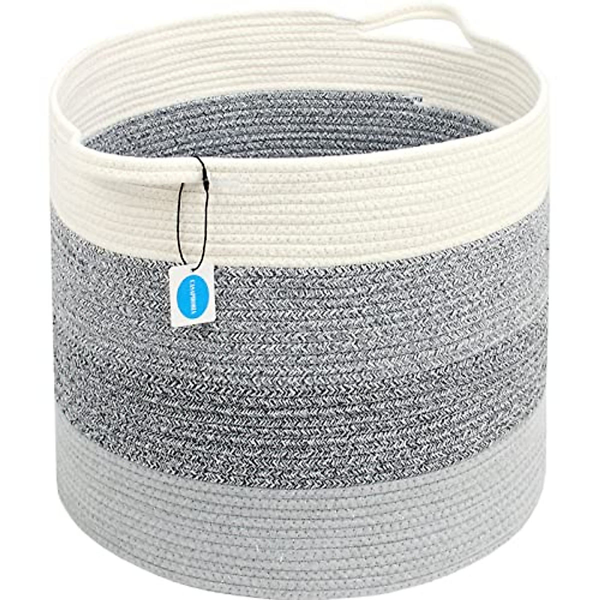 Casaphoria Cotton Rope Storage Basket for Organizing,Round Blanket Basket Living Room,Woven Laundry Basket with Handles for Bathroom Bedroom,Stripe Woven Cotton Laundry Hamper,Gradient Gray