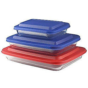 Bovado Glass Bakeware Set + BPA-Free Lids (1QT + 2.2QT + 3QT) | 3 Baking Dishes + Lids | Premium Rectangular Glass Baking Dishes for Casseroles, Lasagna, Leftovers & Cooking | Essential Kitchen Items