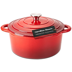 Hamilton Beach Enameled Cast Iron Dutch Oven 5.5-Quart Red, Cream Enamel Dutch Oven Pot with Lid