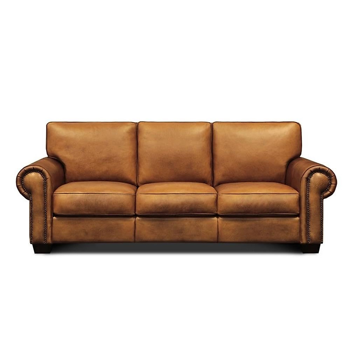 Pemberly Row Top Grain Hand Antiqued Leather Sofa in Tan Brown