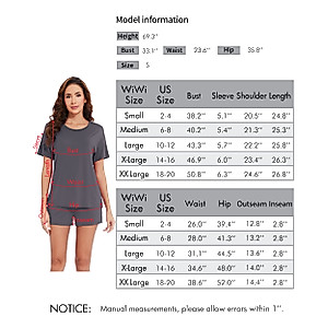 WiWi Pajamas for Women Soft Short Sleeve Sleepwear Cooling Pajama Set Shorts Pjs Loose Comfy Lounge Sets S-XXL, Black, X-Large
