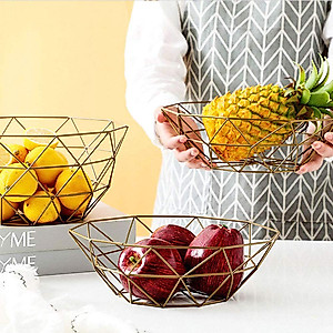 IBWell Geometric Metal Wire Fruit Bowl, Iron Arts Fruit Storage Baskets for Kitchen Counter, Countertop, Home Decor, Table Centerpiece Decorative hold Vegetables, Bread, Snacks, Potpourris(Large Gold)