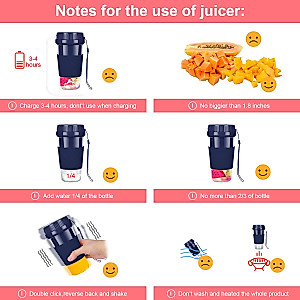 iBazal Portable Blender, Cordless Mini Personal Blender USB Rechargeable Smoothie Juicer Cup, 250mL Waterproof Fruit Mixing Machine Baby Travel Home Office Sports Outdoors, BPA Free -Dark blue
