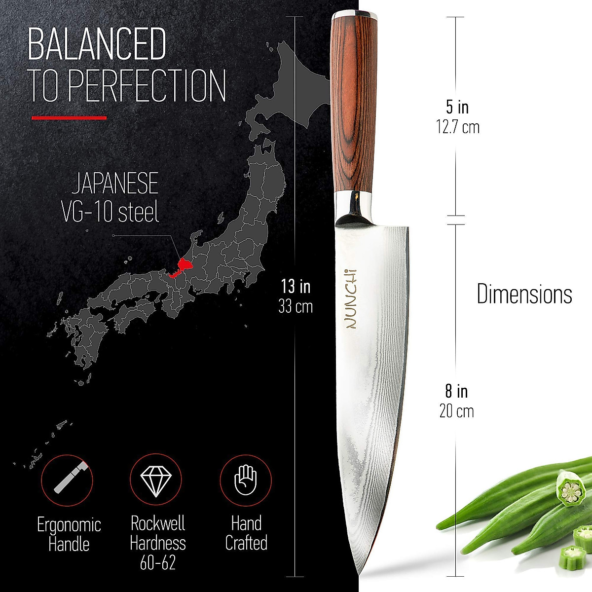 Chef Kitchen Knife - Professional Japanese Damascus 8 inch Blade with VG-10 Stainless Steel, Beautiful Handcrafted 67 layer Ultra Sharp