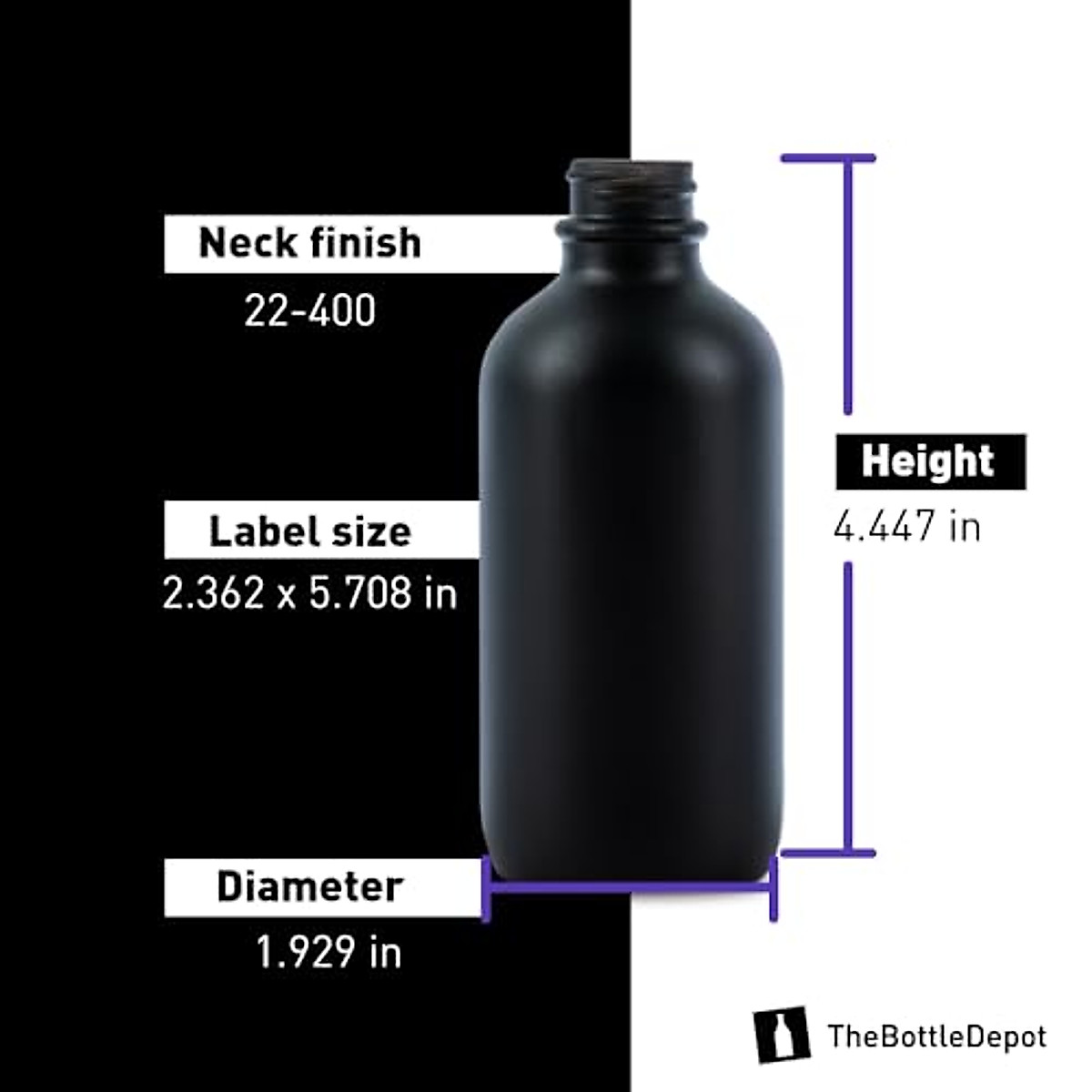 The Bottle Depot - 12 Pack - 4 oz Glass Bottle With Cap - Black Frosted - 22-400 Neck Finish - Boston Round Bottles - UV Rays Protection