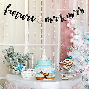 Halodete Future Mr & Mrs Banner, Engaged Banner, Bridal Shower, Wedding Party Garland Bunting Decorations - Black Glitter