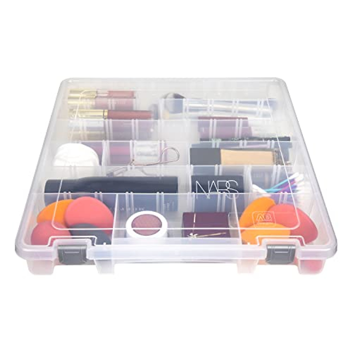 AB Designs 9101ABD Super Satchel Slim with Removable Dividers, Stackable Home Storage Organization Container, Clear with Silver Latches