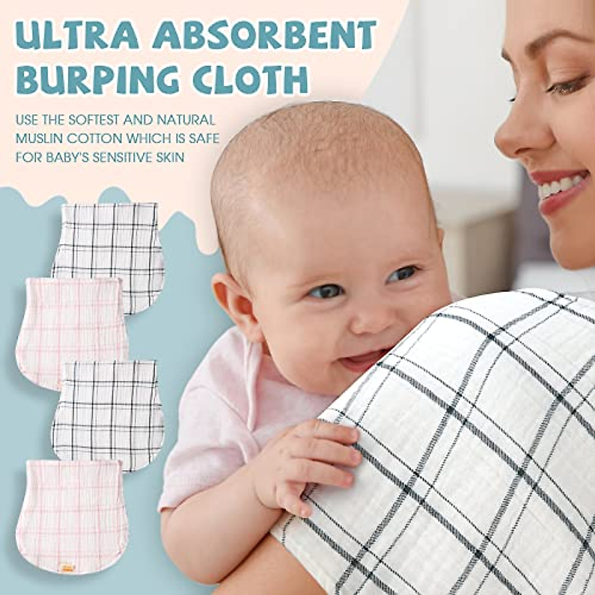 MUKIN Baby Burp Cloths - Neutral 100% Cotton Burping Cloth Set for Babies. Burp Rags, Burp Clothes for Newborn Unisex Baby Boy&Girl. Soft Absorbent Breathable Baby Spit Up Rags