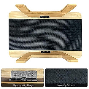 HUGGIB Natural Bamboo Sofa Arm Tray, 12.8 in Width, 12 in Length, 5.5 in Height, with 360 Rotating Bracket for Convenient Use