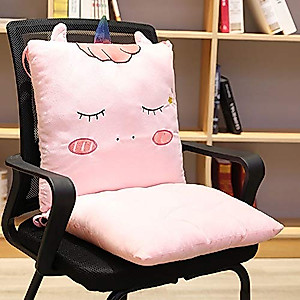 ChezMax Chair Cushion Plush Seat Cushion Back Cushion with Ties, Detachable Thickened Desk Chair Pads, Cartoon Waist Pillow Cushion Decor for Chair Car Office Patio Wheelchair, Cartoon Unicorn