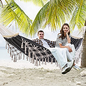 Leize Hammock Hanging Swing Double Boho Brazilian Macrame Fringe Max 500 lbs for Indoor Outdoor Patio Yard Garden