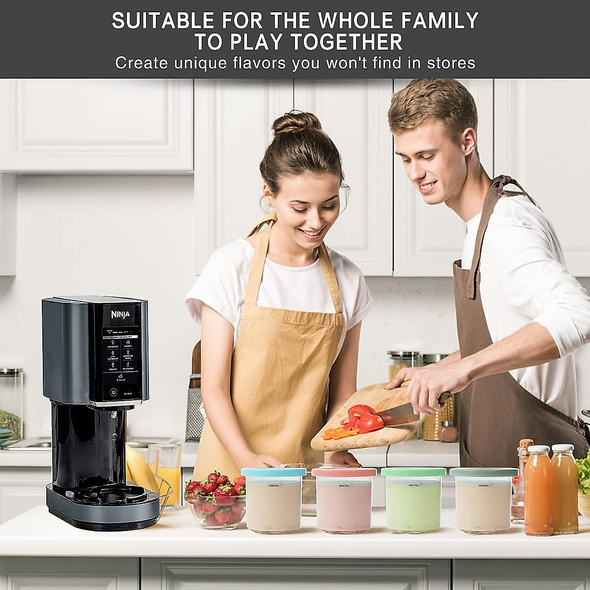 AMPtaan Creami Pints and Lids Compatible with NC301 NC300 NC299AMZ Series Ice Cream Maker - Dishwasher Safe