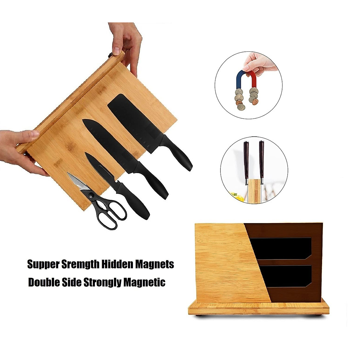 EYdoter Knife Block,Magnetic Knife holder,Bamboo knives Storage Holder stand