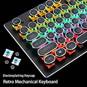 Peiiwdc Retro Punk Typewriter, Mechanical Gaming Keyboard,Blue Switches,USB Wired,Cool Wired Retro Steam Punk Typewriter Round Keycaps 104keys White