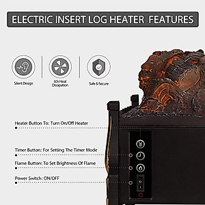 VIVOHOME 20 Inch Electric Fireplace Logs with Realistic Quartz Ember Bed, Log Heater Insert for Existing Fireplace, Overheating Protection, Timer, Remote Control, Gold