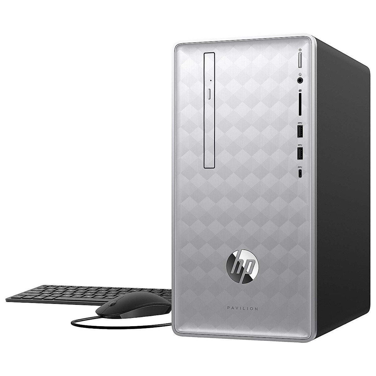 HP Pavilion 590-p0039 Desktop PC - AMD A12-9800 3.8GHz, 16GB, 1TB HDD, DVDRW, Bluetooth, USB Keyboard & Mouse, Windows 10 Home - Natural Silver (Renewed)