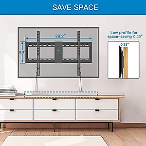 PERLESMITH Fixed TV Wall Mount Bracket Low Profile for 32-82 inch LED, LCD, and OLED Flat Screen TVs - Fits 16”- 24” Wood Studs, Fixed TV Mount with VESA 600 x 400mm Holds up to132lbs (PSLLK1), Black