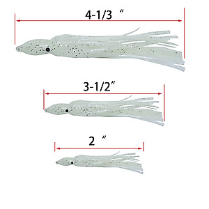 Fishing Squid Skirts Glow Soft Lures Luminous Octopus Skirts Trolling Lure Soft Fishing Bait for Bass Salmon Trout 5cm/1.96in,9cm/3.54in,11cm/4.33in Pack of 20 (4-1/3", Beige)